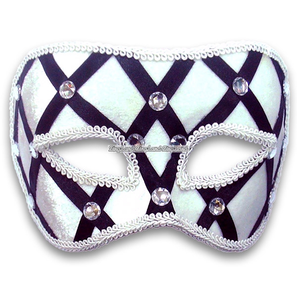 Svart & vit maskeradmask med smycken - Zingland.se