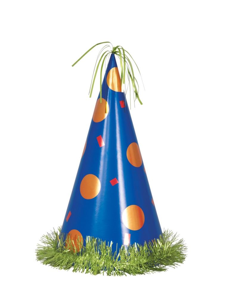 Jumbo partyhatt - Blå med orange prickar - Zingland.se