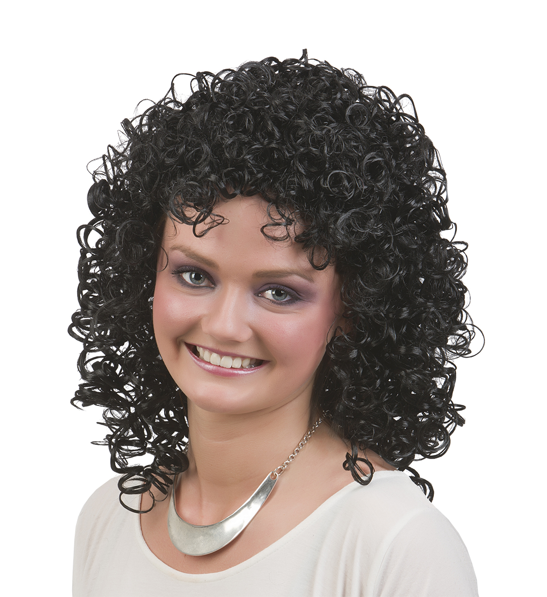 Svart lockig peruk - Zingland.se