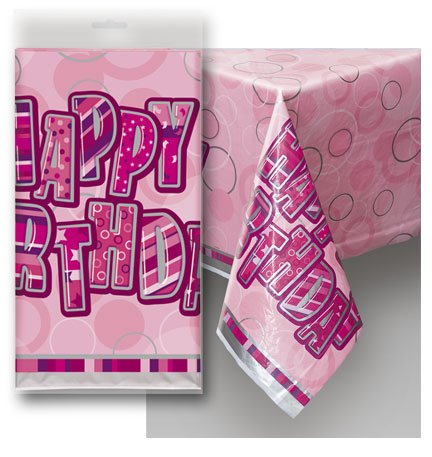 Happy Birthday rosa plastduk - 137cm x 213cm - Zingland.se